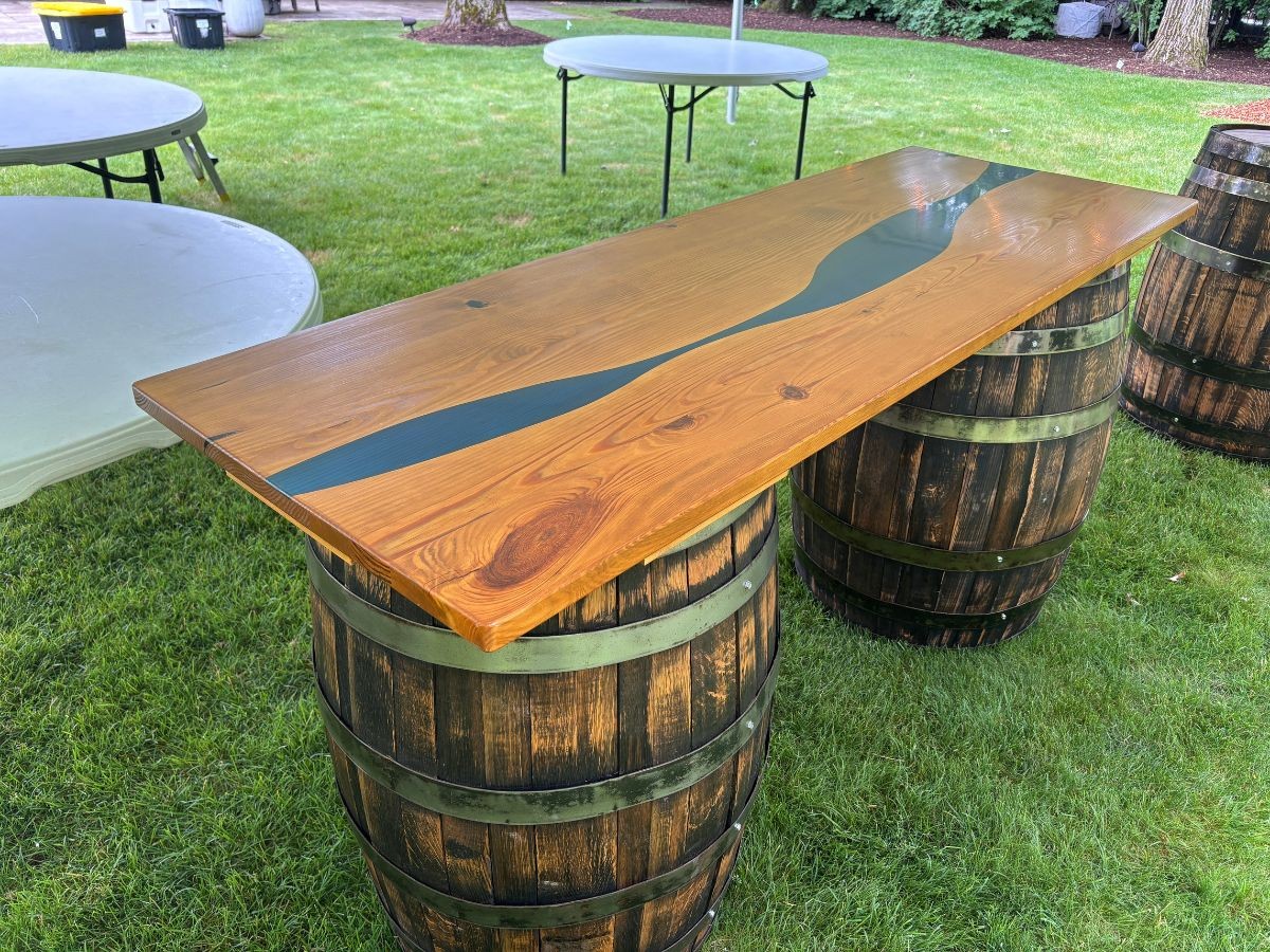 Epoxy River Whiskey Barrel Bar – Heartland Tents & Event Rentals